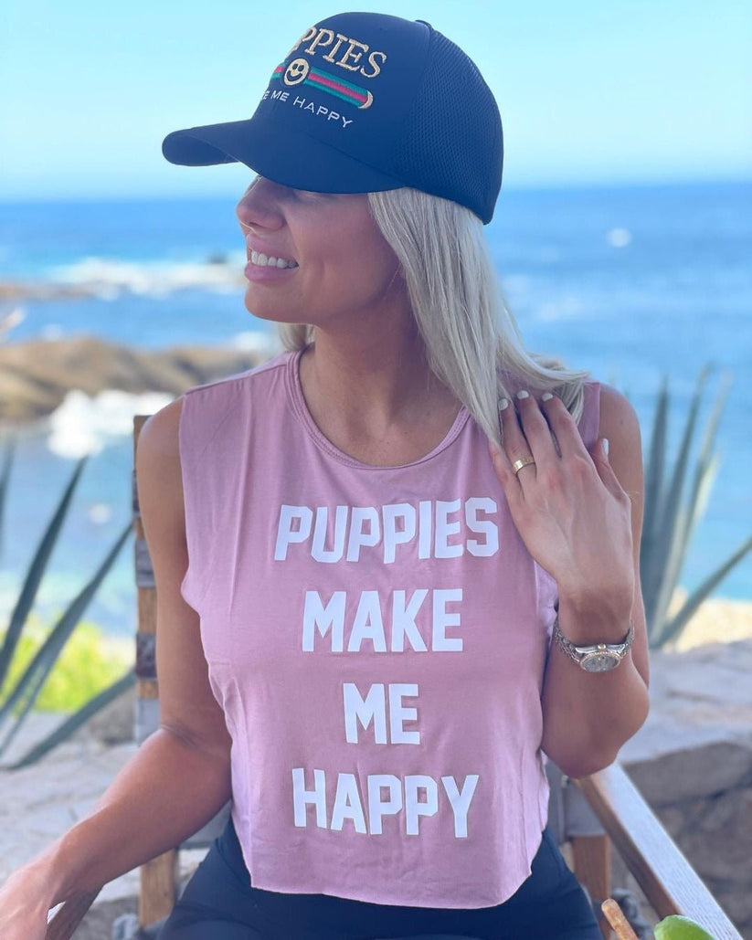 Puppies Make Me Happy | Crop Tank Gift For Dog Lovers Made in USA